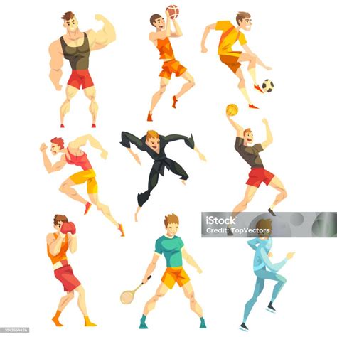 운동 사람들 하 고 다양 한 종류의 스포츠 스포츠맨 캐릭터 장비 유니폼에 흰색 바탕에 일러스트 벡터 권투 글러브에 대한 스톡 벡터 아트 및 기타 이미지 Istock