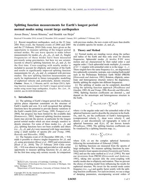 Pdf Splitting Function Measurements For Earths Gravest Normal Modes Using Recent Large