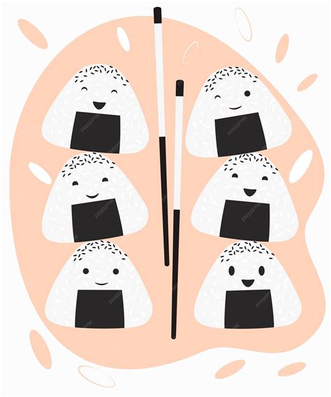 주먹밥의 일러스트 재미있는 오니기리 일본 요리 아시아 요리 프리미엄 벡터