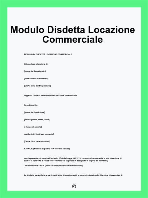 Modulo Disdetta Locazione Commerciale
