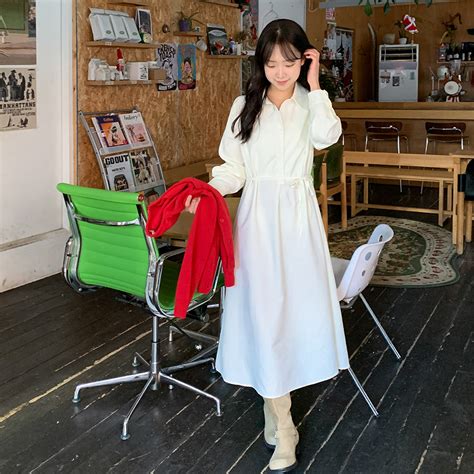 아더먼데이 허리스트링 롱기장 스윗버터 카라 셔츠원피스 롱원피스 봄신상 여자하객룩 레이어드원피스 셔츠롱원피스 키큰녀 여리여리 여리핏 하객룩추천 체형커버 임부복