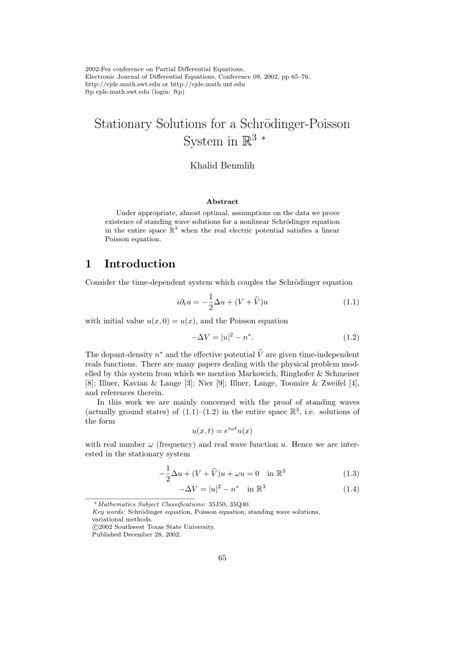 Pdf Stationary Solutions For A Schrodinger Poisson System In R3