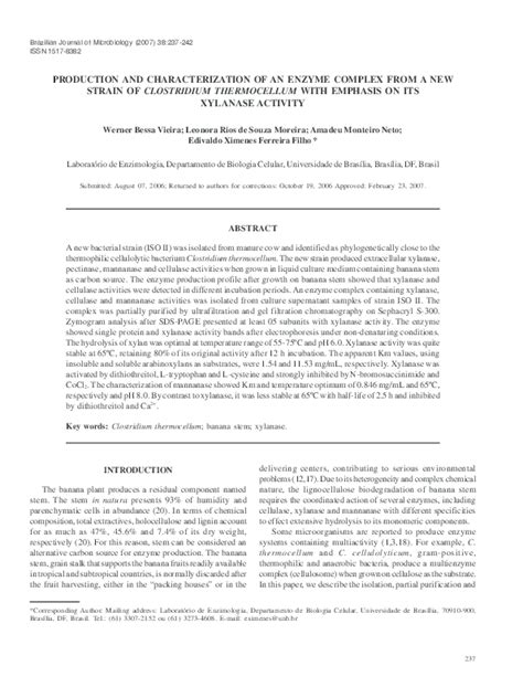 Pdf Production And Characterization Of An Enzyme Complex From A New Strain Of Clostridium