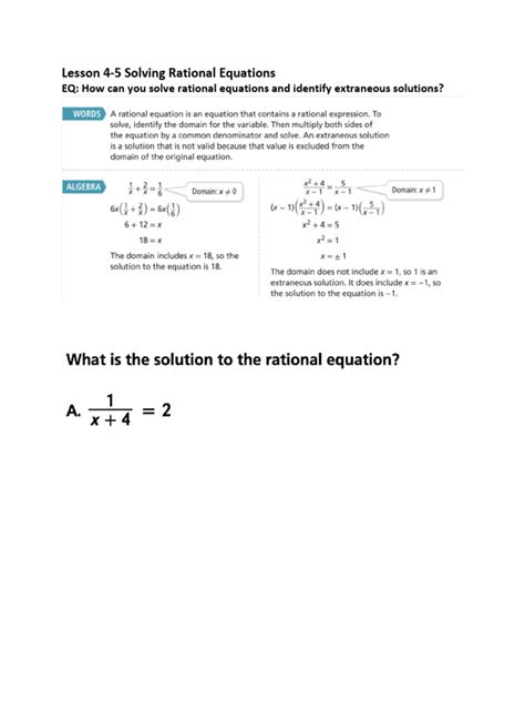 Lesson 4 5 Solving Rational Equations Pdf