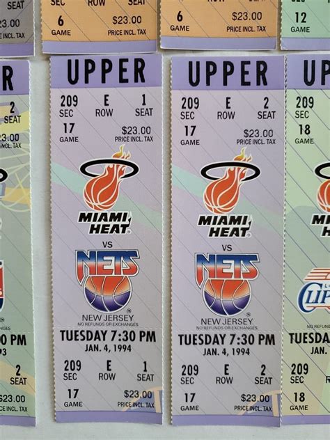 Miami Heat Season Ticket Stubs 1993 94 Season 10 Games Untorn W Letterhead Ebay