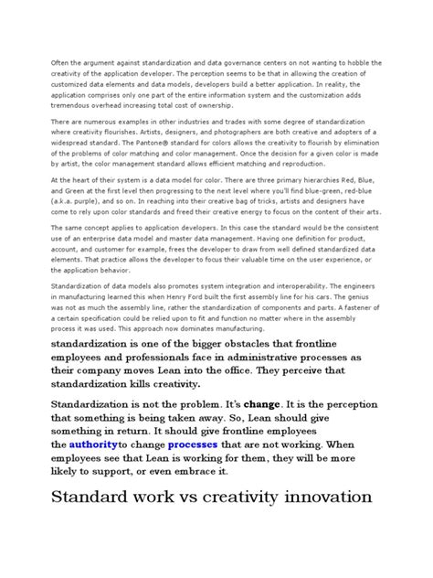 Standard Work Vs Creativity Innovation Authority Processes Pdf