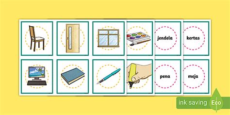 Classroom Objects Matching Cards Indonesian Twinkl