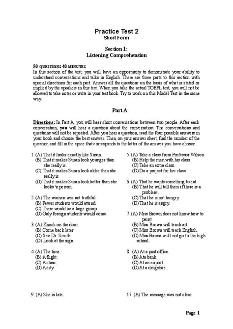 Kunci Jawaban Toefl Section 1 Listening Comprehension Toefl Itp Practice Test 1 Ingles Soal