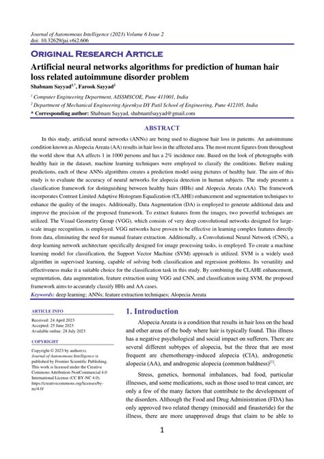 Pdf Artificial Neural Networks Algorithms For Prediction Of Human Hair Loss Related Autoimmune