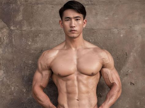Hot Shirtless Muscular And Handsome Asian Man Looking At Camera