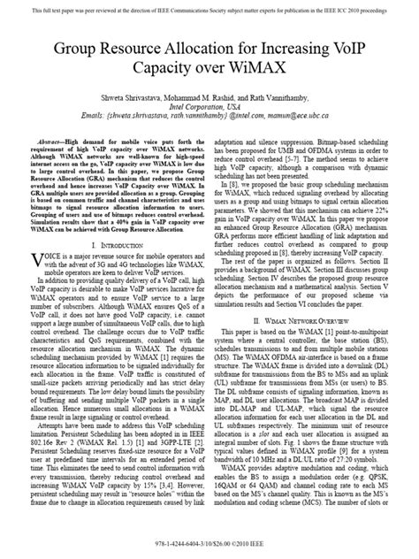 Group Resource Allocation For Increasing Voip Pdf Wi Max Voice Over Ip