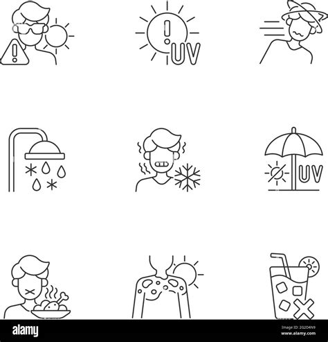 Heatstroke Risk During Summer Linear Icons Set Stock Vector Image And Art Alamy