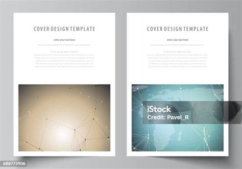 A 4 형식의 편집 레이아웃의 벡터 일러스트 레이 션 브로셔 잡지 전단지 책자 보고서에 대 한 디자인 서식 파일을 다루고 있습니다 화학 분자 구조와 패턴입니다 Dna 연구