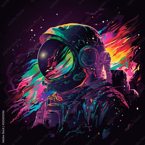 Poster Astronaut Vector Colorful Glowing Spacial Astro Vintage