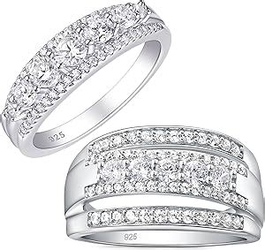 Newshe Three Row Wedding Bands For Women Aaaaa Cz Anniversary Band 925 Sterling
