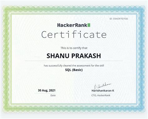 Shanu Prakash On Linkedin Hackerrank Assessment Sqldeveloper Certification