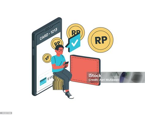 온라인 쇼핑 개념 스마트 폰과 지갑을 가진 남자의 등각 투영 벡터 그림입니다 3차원 형태에 대한 스톡 벡터 아트 및 기타 이미지 3차원 형태 Brand Name