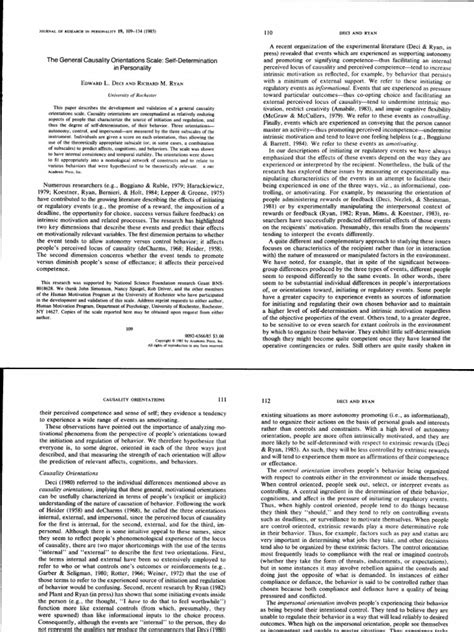 Deci E L And Ryan R M 1985 The General Causality Orientations