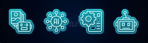 Set Line Artificial Intelligence Robot Neural Network And Glowing