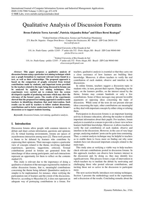 PDF Qualitative Analysis Of Discussion Forums