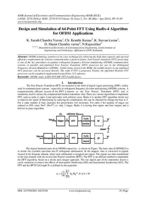 pdf design and simulation of 64 point fft using radix 4 algorithm for ofdm applications iosr