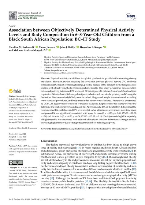 Pdf Association Between Objectively Determined Physical Activity Levels And Body Composition
