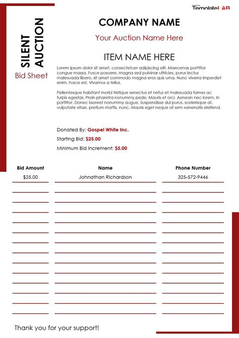 12 Best Silent Auction Bid Sheet Templates Word Pdf Excel