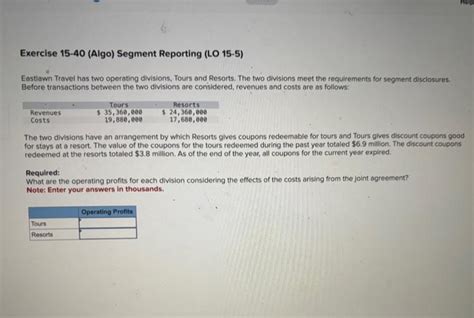 Solved Exercise Algo Segment Reporting LO Chegg Com