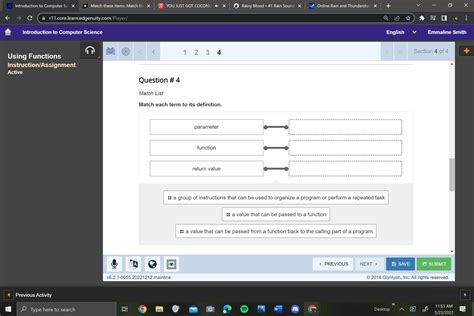 Match List Match Each Term To Its Definition Put Responses In The
