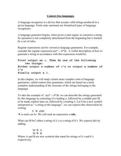 Context Free Languages A Language Recognizer Is A Device That