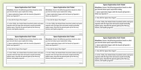 Sixth Grade Space Exploration Science Exit Ticket Twinkl