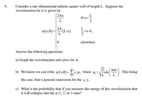 Solved 6 Consider A One Dimensional Infinite Square Well Of
