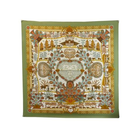 Foulard Hermes Decoupages Par Anne Rosat En Soie Vert