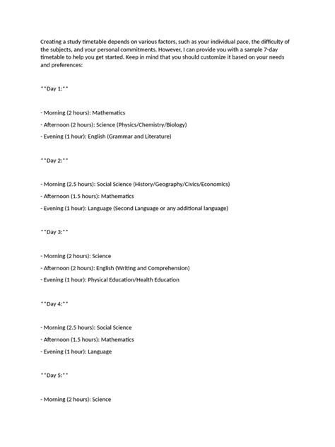 Creating A Study Timetable Depends On Various Factors Pdf
