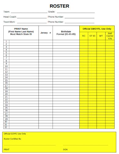 FREE 23 Roster Samples In Google Docs MS Word PDF