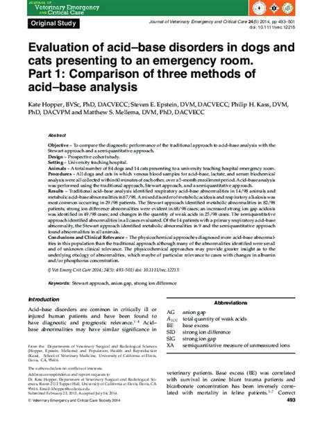 Pdf Evaluation Of Acid Base Disorders In Dogs And Cats Presenting To