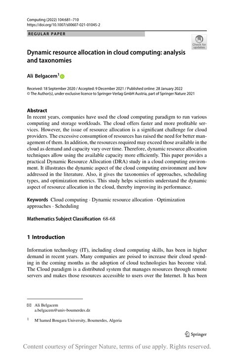 Dynamic Resource Allocation In Cloud Computing Analysis And Taxonomies
