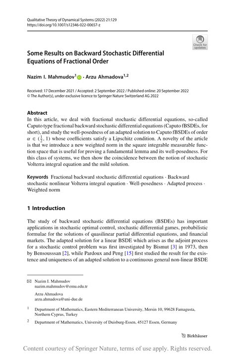 Some Results On Backward Stochastic Differential Equations Of Fractional Order Request Pdf