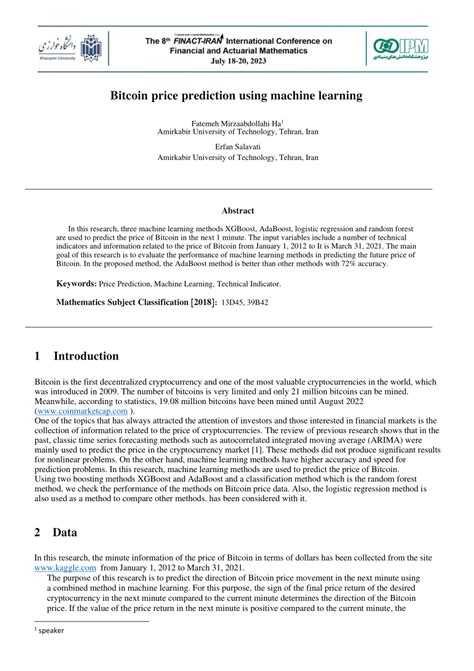 pdf bitcoin price prediction using machine learning