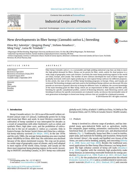 New Developments In Fiber Hemp Cannabis Sativa L Breeding Pdf