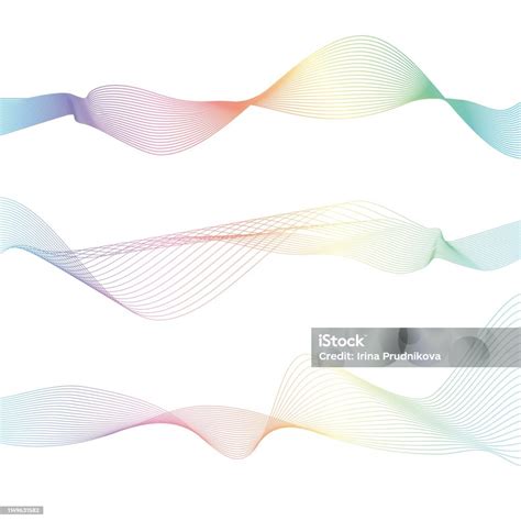 많은 색깔의 라인에서 파도의 집합입니다 추상적인 물결 무늬 줄무늬 흰색 배경에 고립입니다 창조적 인 라인 아트 트렌디한 컬러풀