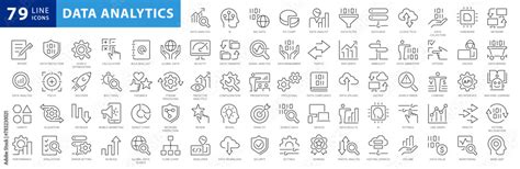 Big Data Analysis Thin Line Icon Set Data Processing Outline