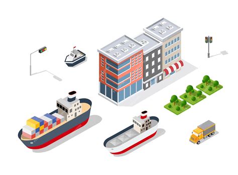 현대 아이소 메트릭 건물의 집합 프리미엄 벡터