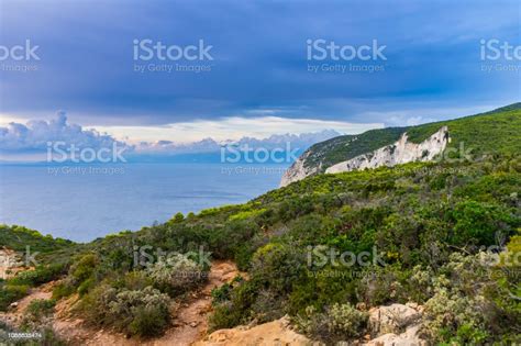 Greece Zakynthos Hiking Trails Along Abrupt Cliffs Of Navagio Beach In
