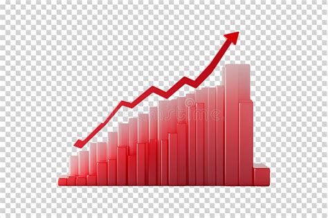 Ascending 3d Bar Graph With Red Arrow Indicating Isolated On White And