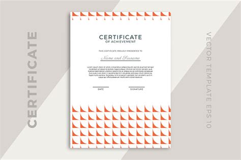 창조적 인 기하학적 패턴으로 졸업 또는 코스 완료를위한 트렌디 한 비즈니스 디플로마 템플릿 현대 디자인의 감사 수직 모형의 인증서 간단한 벡터 배경 Eps 10 감사장에