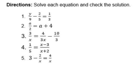 Solved Directions Solve Each Equation And Check The Solution 1 Y9