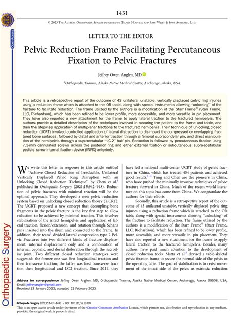 Pdf Pelvic Reduction Frame Facilitating Percutaneous Fixation To Pelvic Fractures