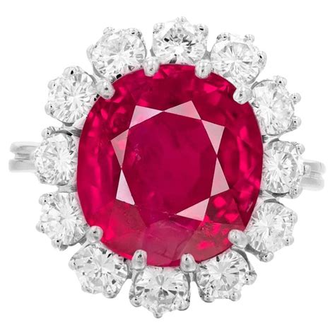 Grs Certified 455 Carat Burma Mogok No Heat Ruby Diamond Ring For Sale