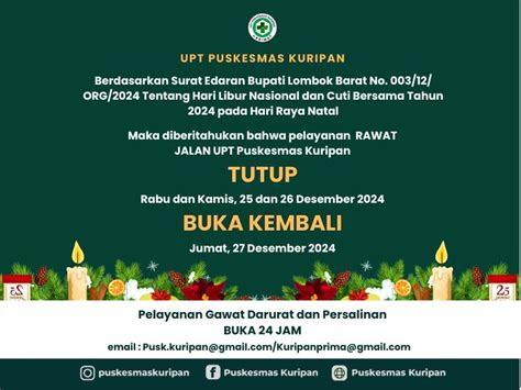 Puskesmas Banyumulek Pengumuman Pelayanan Upt Puskesmas Kuripan Selama Hari Libur Dan Cuti